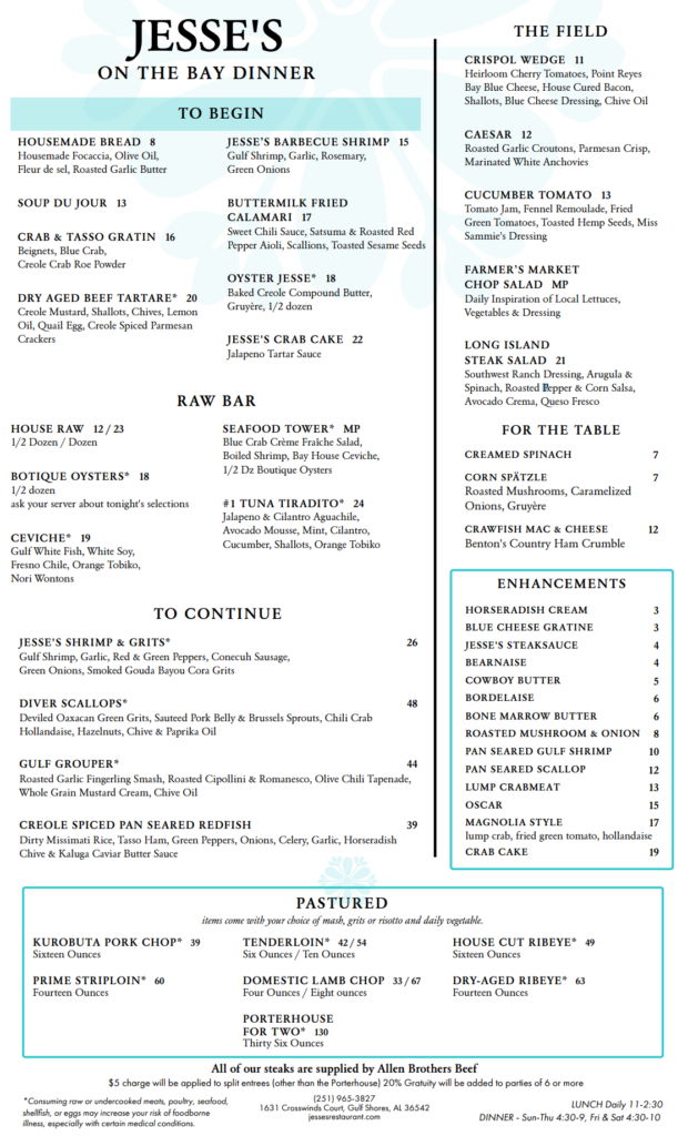 On The Bay – Dinner - Jesse's Restaurant