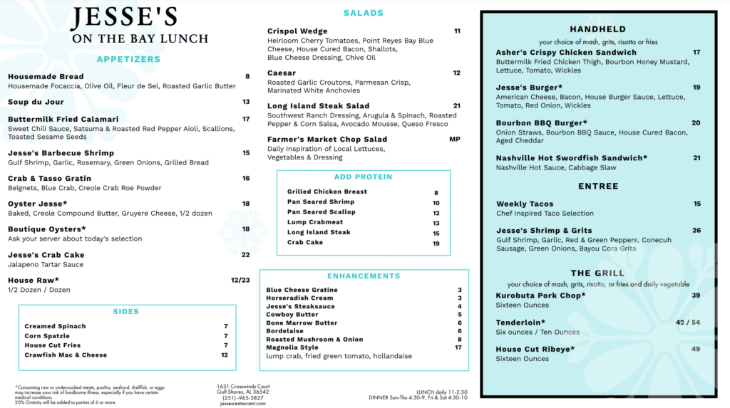 On The Bay – Lunch - Jesse's Restaurant