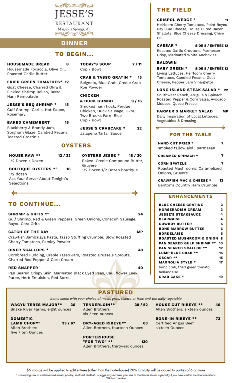 Magnolia Springs – Dinner - Jesse's Restaurant