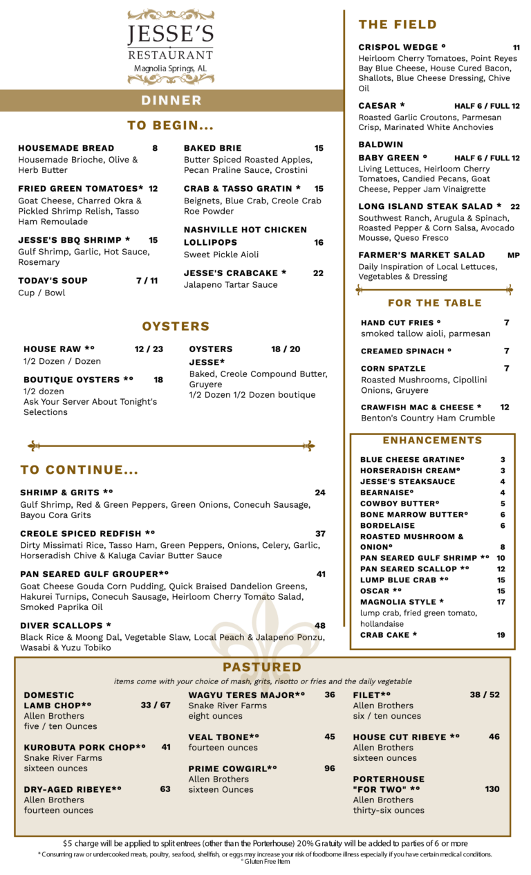 Magnolia Springs – Dinner - Jesse's Restaurant