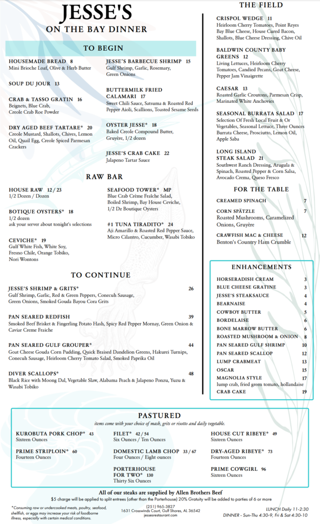 On The Bay – Dinner - Jesse's Restaurant