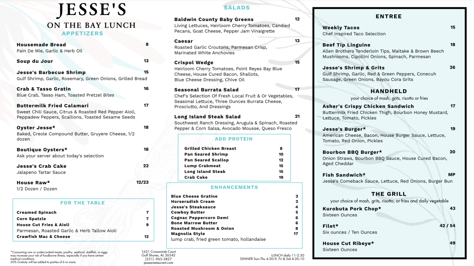 On The Bay – Lunch - Jesse's Restaurant