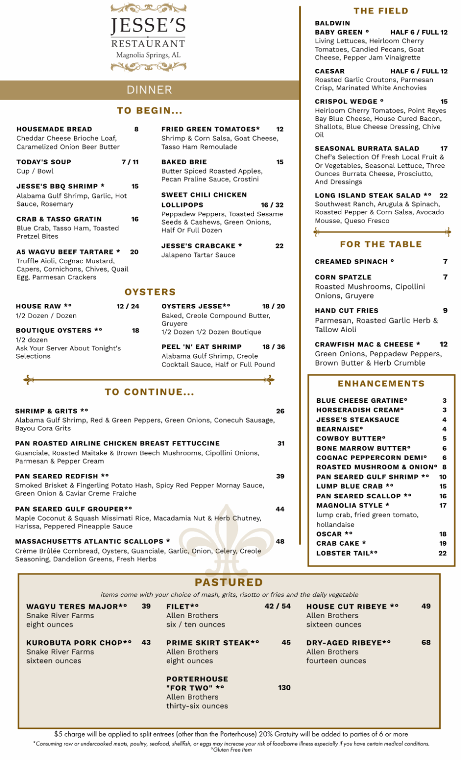 Magnolia Springs – Dinner - Jesse's Restaurant